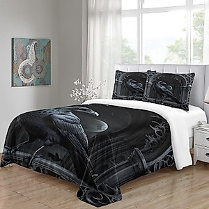 EVMILA Gothic Crow Quilt Cover Comforter Covers 3D Print Dark Castle for Teens and Adults Duvet Cover with Pillow Cases Bedding Set with Zipper Closure Soft Microfiber 3 Pieces Queen（228x228cm）