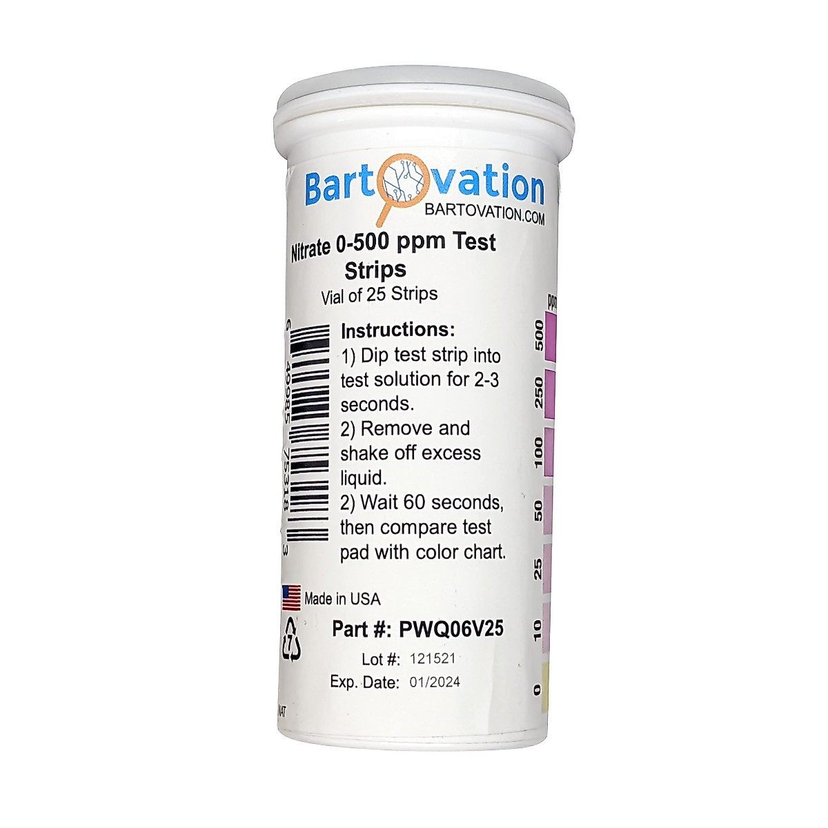 Nitrate 0-500 ppm Test Strip [Vial of 25 Strips]