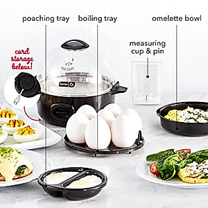 Dash Express Electric Egg Cooker, 7 Egg Capacity for Hard Boiled, Poached, Scrambled, or Omelets with Cord Storage, Auto Shut Off Feature, 360-Watt, Black