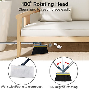 DALIPER Broom and Dustpan Set with Aluminum 54 Inches Long Handle, 180 Degree Swivel Broom and Upright Dust Pan with Hair Scraper for Home, Kitchen, Office, Outdoor, Indoor