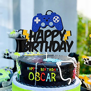 Video Game Cake Topper Happy Birthday Cake Decoration Level Unlocked Cake Decor Playing Controller Level Up Theme for Boys Girls Bday Baby Shower Event Celebration Supplies