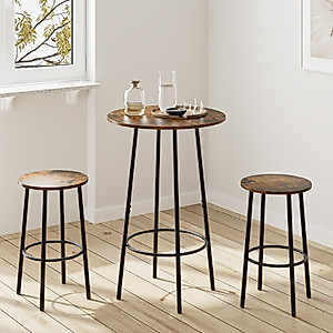 AEPOALUA 3 Piece Bar Table Set, Round Bar Table and Chairs Set of 2, Pub Dining Table Set Counter Height, Bar Stool Table for Breakfast Nook, Dinning Room, Living Room, Rustic Brown(23.6")