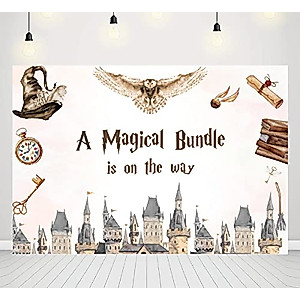 Magical Wizard Backdrop for Boys Girls A Magical Bundle is On The Way Happy Birthday Baby Shower Party Photography Background Kids Wizard Cake Table Banner Decorations 7x5ft