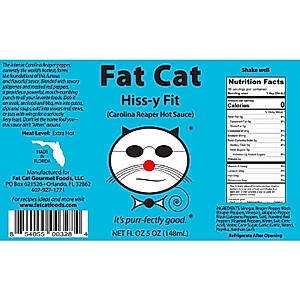 Heat Lovers Natural Hot Sauce Variety Pack by Fat Cat Gourmet | Habanero | Scotch Bonnet | Ghost | Scorpion | Carolina Reaper | Sampler Gift Set | Gluten Free | Vegan | Keto Friendly (5 Bottles)