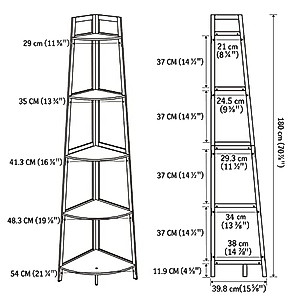 WTZ Corner Shelf, 5 Tier Bookshelf, 70.8 Inch Tall Bookcase, Open Ladder Book Case, Modern Bamboo Corner Storage Bookshelf Stand in Living Room, Bedroom, Office, Kitchen, White
