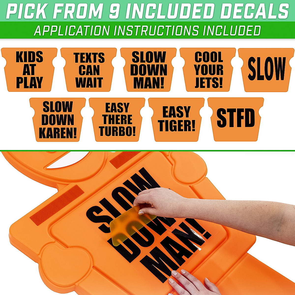 GoSports Slow Down Man! Street Safety Sign - 3 ft High Visibility Kids at Play Signage for Neighborhoods with 9 Decal Options and Flag