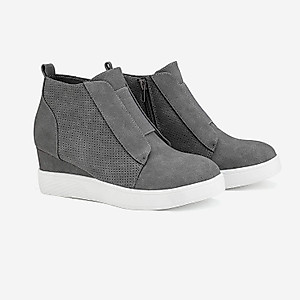 DREAM PAIRS Women’s Platform Wedge Sneakers Ankle Booties,Size 7,Grey,Wedge-SNKR