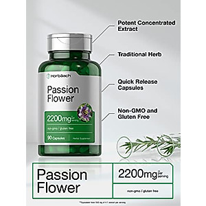 Passion Flower Capsules | 2200mg | 90 Count | Non-GMO & Gluten Free Extract Supplement | by Horbaach