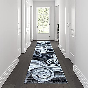 Flash Furniture Cirrus Collection Swirl Patterned Area Rug - Gray Olefin Fibers with Jute Backing - 2' x 11' - Entryway, Living Room, Bedroom