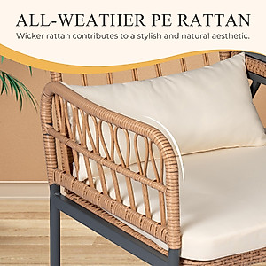 PROHIKER Patio Furniture Outdoor Rattan Loveseat 2-Seat with Built-in Table, Lumbar Pillows and Cushions, All-Weather Wicker Loveseat Porch Chairs for Balcony, Lawn, Backyard