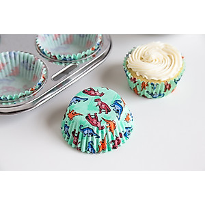 Fox Run Dinosaur Disposable Bake Cups (Pack of 50), 3 x 3 x 1.25 inches, Green