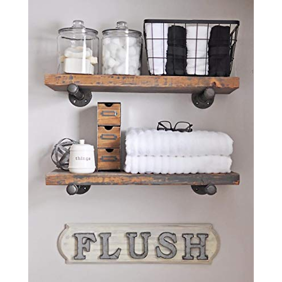 Industrial Floating Shelves Wall Shelf - Floating Shelves Wood Wall Mounted, Hanging Shelves, Floating Shelves Rustic, with Pipe Hardware Brackets (Set of 2) 1.5'' X 7.5'' (Special Walnut, 36'')