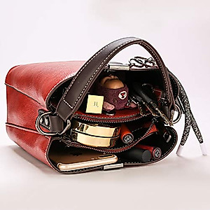 Crossbody Small Bucket Bag For Women Girls Double Strap PU Leather Purse Vintage Shoulder Bag Handbag