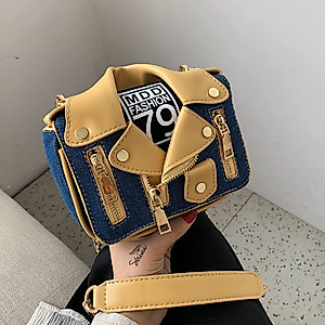 Cawmixy Women Motorcycle Shoulder Crossbody Bags Chain Jacket Bags Messenger Bag Leather Handbags for Girls Purse (Deep Blue)