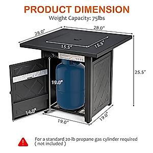 Giantex 28’’ Propane Fire Pit Table, 50,000 BTU Auto-Ignition Gas Fire Pit, Square Steel Fire Table with Lid, Multifunctional Gas Fire Pit Table for Patio Garden Poolside, CSA Certification