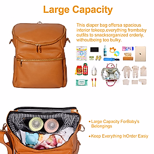 Minsong Diaper Bag Backpack,Fashion Leather Mommy Backpacks,Travel Toddler Baby Diaper Bags with in Bag Organizer and Changing Pad (Brown)