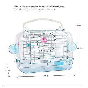 Misyue Hamster Travel Portable Carrier Cage Small Animal Carry Case with Water Bottle&foodbowl&Running Wheel for Dwarf Hamster,Ferrets,Hedgehog,Chinchilla (Blue)