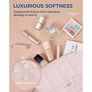 BAGSMART Makeup Bag Travel Cosmetic Bag, Puffy Padded Make Up Bags for Women Makeup Organizer Case, Wide-open Pouch Purse Travel Essentials Toiletries Accessories Brushes, Pink