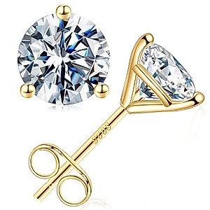 SMILEST Moissanite Stud Earrings for Women, 3 ct D Color VVS1 Clarity Brilliant Round Cut Simulated Diamond Earrings 18K Gold Vermeil 925 Sterling Silver 3-Prong Moissanite Earrings for Women Men