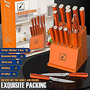 Knife Set, imarku 16-Pieces Kitchen Knife Set, Premium Japanese High Carbon Stainless Steel Knife Sets for Kitchen with Removable Block, Ergonomic Pakkawood Handles