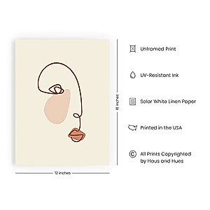 HAUS AND HUES Female Figure Wall Art Line Drawing - Single Line Drawing Wall Art | Woman Art Print Line Art Wall Decor Minimalist Wall Decor | 12" x 16" UNFRAMED (Silhouette Lipstick)