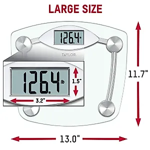 Taylor Precision Products Digital Bathroom Scale, Highly Accurate Body Weight Scale, Instant On and Off, 400 lb, Sturdy Clear Glass with Chrome Finish Base
