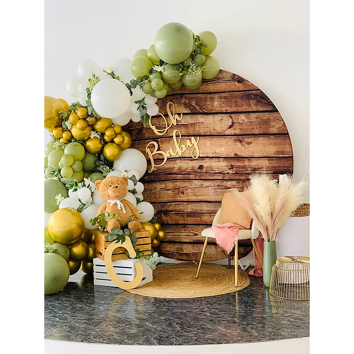 Leowefowa Polyester Rustic Wood Board Round Backdrop (Without Stand,not Real Wood) 6x6ft Wood Plank Background for Photo Girl Boy Birthday Baby Shower Gender Reveal Party Banner Grad Prom Photo Prop