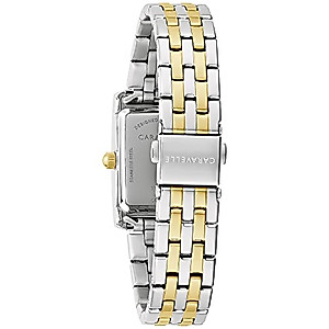 Caravelle by Bulova Ladies' Classic Crystal 3-Hand Quartz Watch, Roman Numeral Markers, Rectangle Case, Curved Mineral Crystal, Two Tone Gold