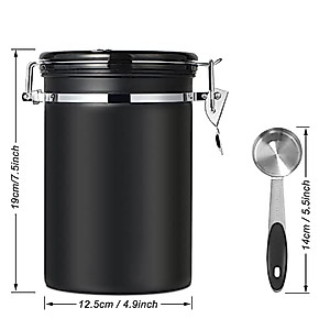 Pitmoly Airtight Coffee Canister, Stainless Steel Coffee Container, Food Storage Containers with Date Tracker and Scoop, Coffee Jar for Coffee Grounds and Beans,22 oz (Black)