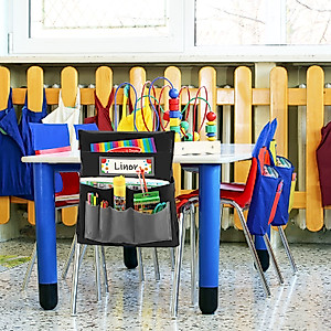 AUVCAS Black Chair Back Pocket School Seat Chair Storage Pocket Organizer with Label Slot Multiple Pockets for School Home Classroom Preschool Daycare