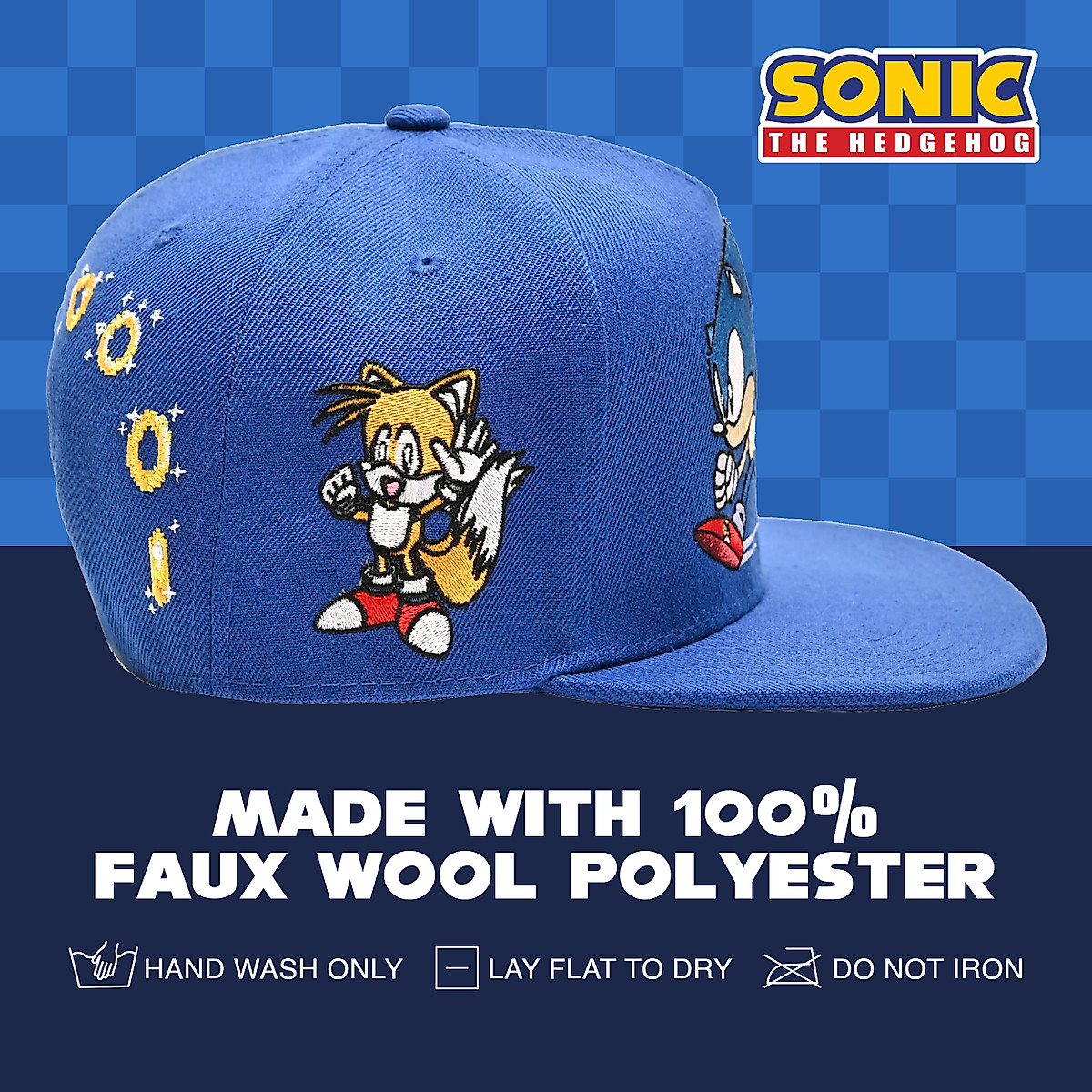 Sonic The Hedgehog Baseball Cap, Adult Adjustable Snapback Baseball Hat with Flat Brim, Allover Royal, One Size