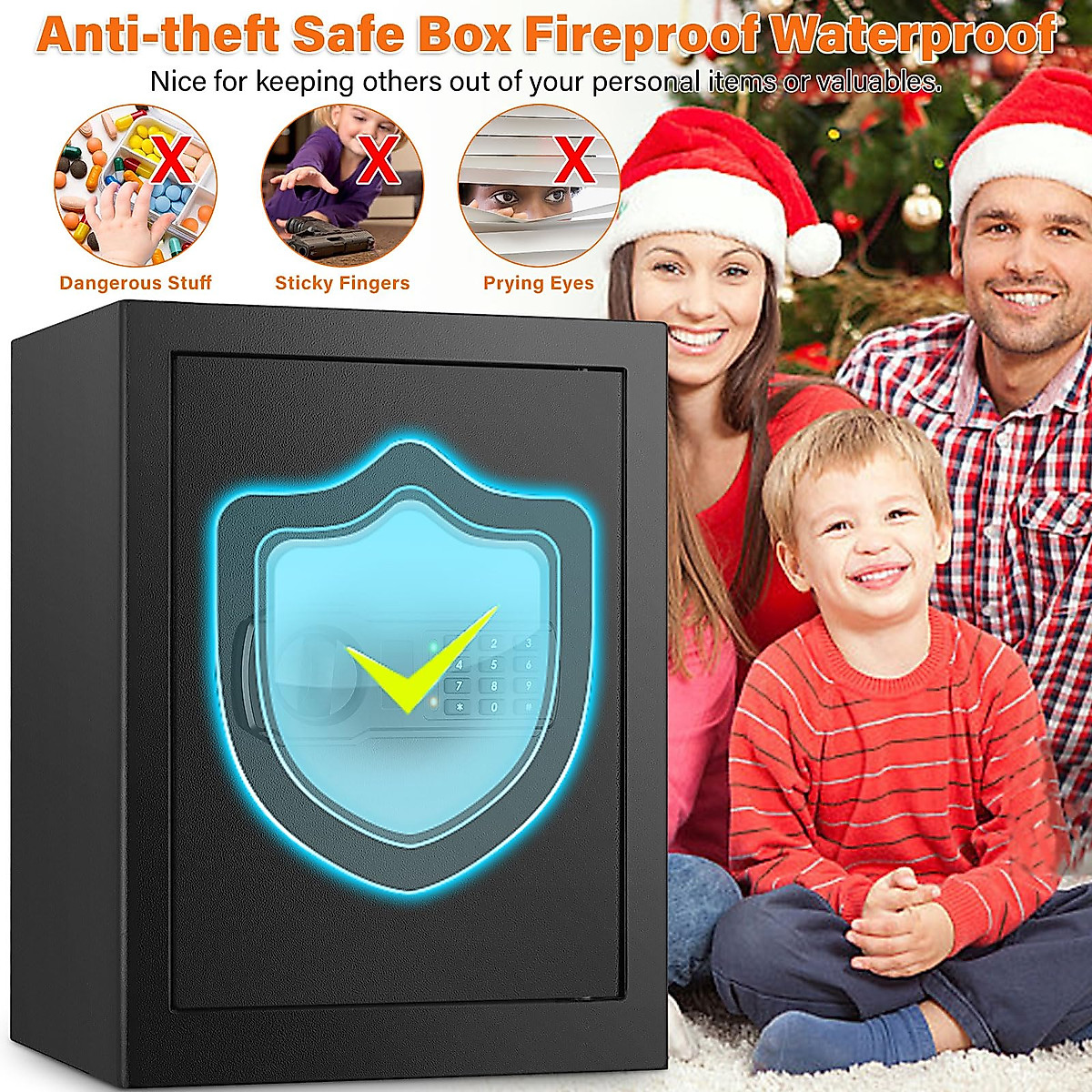 GHJGAGE 2.5 Cub Home Safe Fireproof Waterproof for HOME USE, Large Cabinet Safe Box with Fireproof Document Bag & Removable Shelf, Personal Security Digital Safe for Home Money Firearm A4 Document