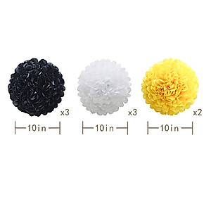 Yellow White Black Hanging Paper Party Decorations, Round Paper Fans Set Paper Pom Poms Flowers for Bee Baby Shower Decorations Batman Birthday Party