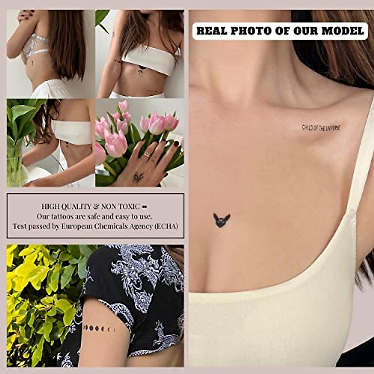 Realistic Temporary Tattoo | 250 Mix & Match Minimalistic set | fake tattoos | temporary tattoos for women Men | temporary tattoos adult | Waterproof and Long Lasting