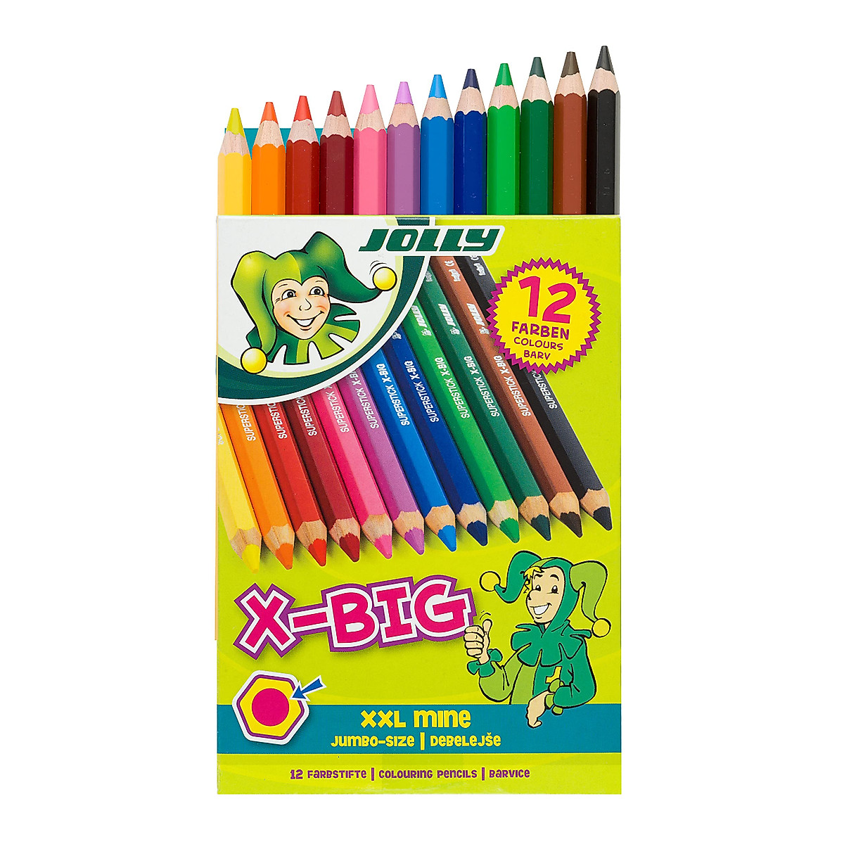 JOLLY X-Big Jumbo Colored Pencils; Set of 12, Perfect for Special Needs, Art Therapy, Pre-School and Early Learners, Multicolor (3099-0001)
