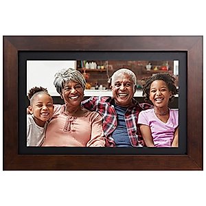 Brookstone PhotoShare 14” Smart Digital Picture Frame, Send Pics from Phone to Frames, WiFi, 8 GB, Holds 5,000+ Pics, HD Touchscreen, Premium Espresso Wood, Easy 1-min Setup