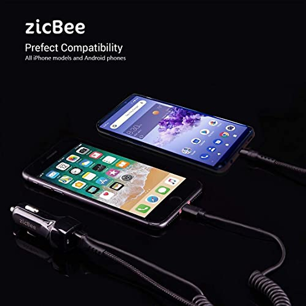 Car Charger for iPhone, 3.6A/18W Built-in 4.9ft Spiral Lightning Coiled Cable, 12-24V Fast Charging Cigarette Lighter Plug Adapter for iPhone 14 13 12 11 Mini Pro Max Plus XR SE XS X 8 7 6 5, iPad