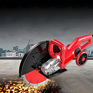 VICSEC 110V 6800W Electric Concrete Saw 14" Wet/Dry Circular Saw with 135 Saw Blade and Rolling Pulley Masonry Cutting Tool for Granite, Porcelain, Wood,Concrete, Stone, etc.