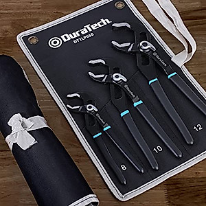 DURATECH Groove Slip Joint Set, Water Pump Pliers Set, V-Jaw Tongue and Quick Release Plumbing Pliers, 8-inch, 10-inch, 12-inch, CR-V Steel, Organized in Pouch