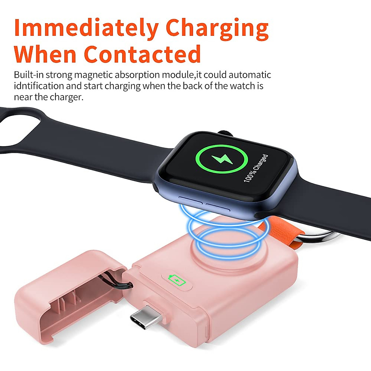 Portable Wireless Charger for Apple Watch,HUOTO iWatch Charger 1400mAh Smart Keychain Power Bank,Portable Magnetic iWatch Charger for Apple Watch Series 9/8/7/6/SE/5/4/3/2/1/UItra/UItra 2