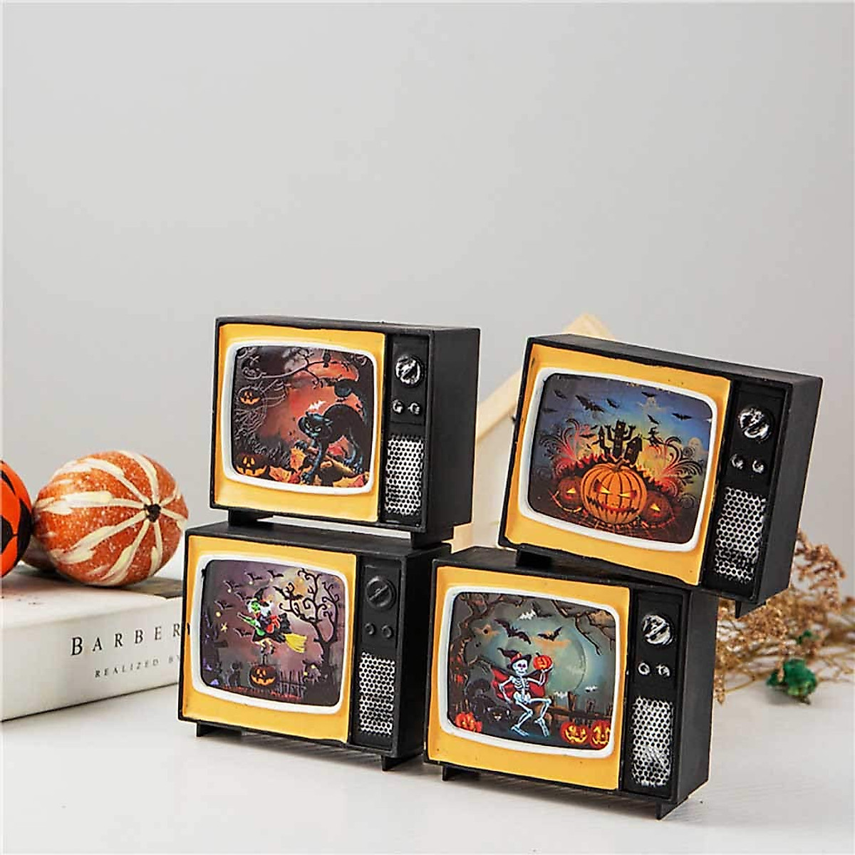 CCOOfhhc Halloween Pumpkin Lights Ornament Television Light Hanging Retro Toy LED Lights for Indoor Outdoor Party Ideas