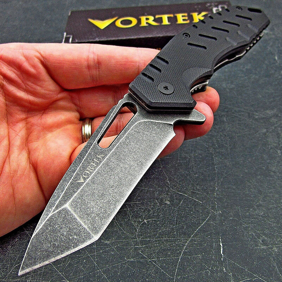VORTEK Ball Bearing Pivot System Folding Pocket Knife, EDC Everyday Carry, 8Cr13MoV Stainless Steel Tanto Blade