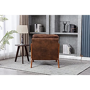 JOYBASE Lounge Arm chair, Mid Century Modern Accent Chair, Wood Frame Armchair for Living Room, Bedroom (Coffee, Microfiber)