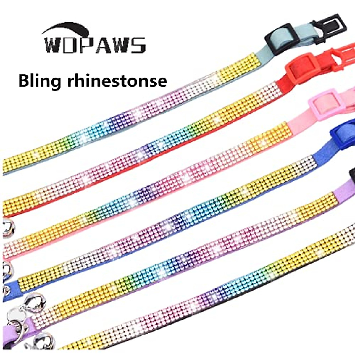 WDPAWS Cat Collar Breakaway Bling Diamond Rhinestone with Bell Adjustable for Cats and Kitten Girl boy (Pink)