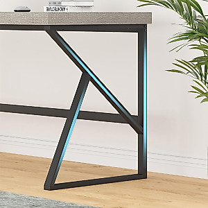 HSH Gray Computer Desk, Industrial Wood and Metal Home Office Desk, Farmhouse Rustic PC Laptop Desk for Executive Work Writing Study Gaming, Modern Simple Bedroom Computer Table, Light Grey Oak, 55 In