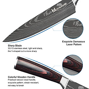 Howashin 3Pcs Knife Set Professional Kitchen Knife Set Stainless Steel Janpanene Chef Knife Ergonomic Colour Wood Handle With Finger Guard and Christmas Gift Box