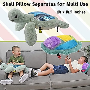 MEAVIA Weighted Sensory Lap Pad Sea Turtle Plush, Stuffed Turtle Toy with Detachable Lap Pillow, FEELix Collection