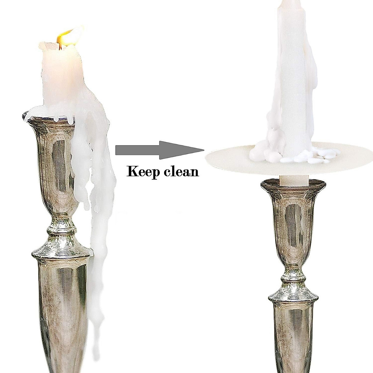 Church Candles with Drip Protectors, Box of 50 Candles, Devotional Candlelight Vigil Service Taper Candles, Smokeless,Unscented White 5" X 1/2"