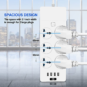 MAOZUA Universal Power Strip with 6 Oulets and 4 USB, 6.5ft Extension Cord 3000W Universal Power Strip Surge Protector 110V-250V Extension Lead for Home Office Dorm Room (White)
