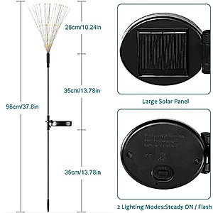 JJGoo Outdoor Solar Garden Lights, 2 Pack 120 LEDs 2 Lighting Modes Waterproof Fireworks Light for Outdoor Patio Walkway Pathway Decorative - Warm White